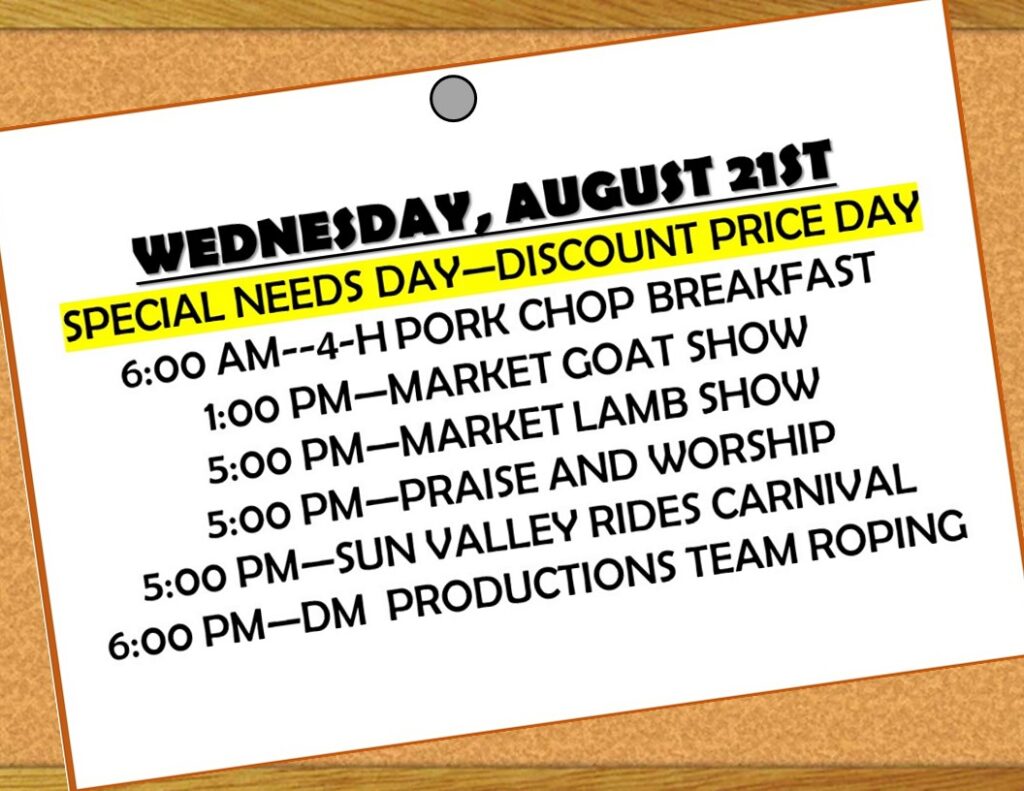 Wednesday Schedule Roosevelt County Fair